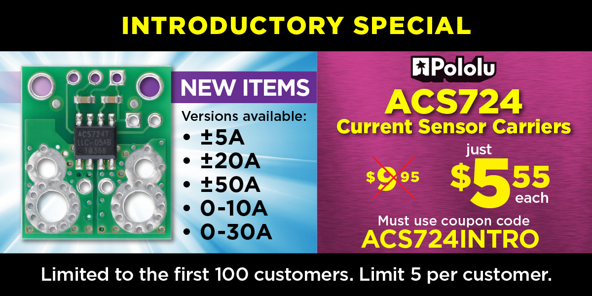 Pololu - New products: ACS724 current sensor carriers