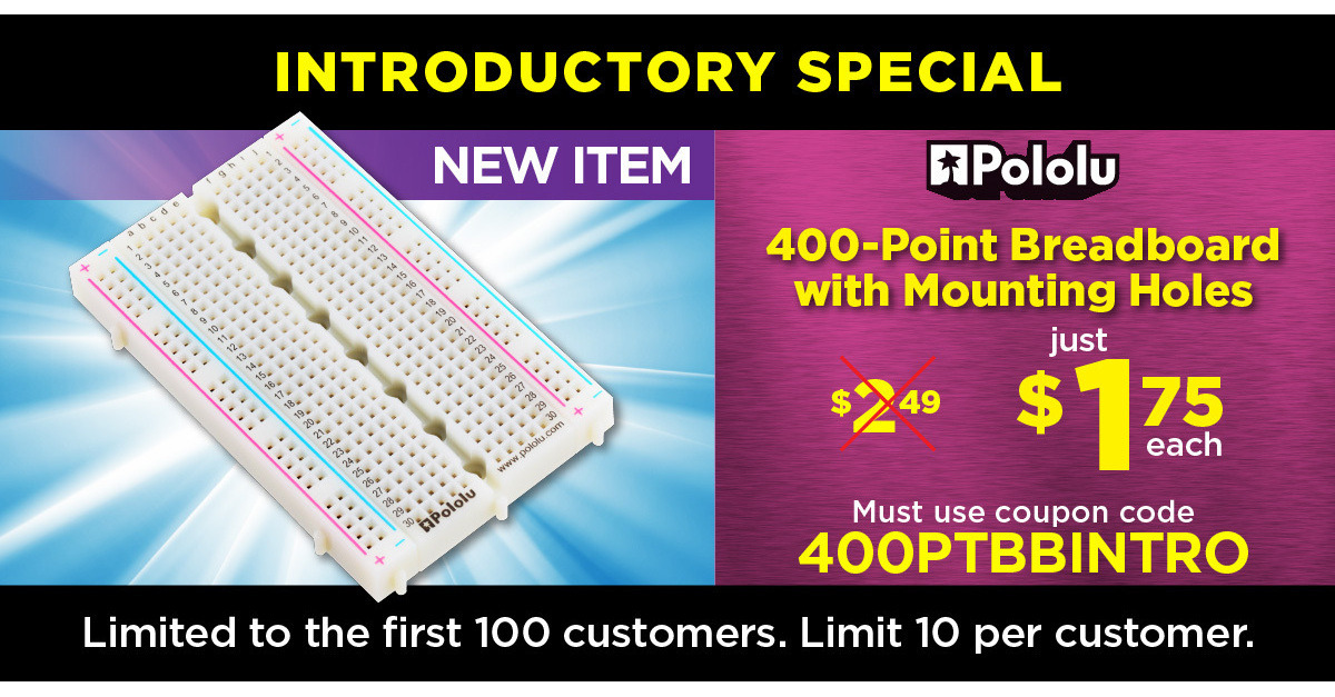 Pololu - New product: Pololu 400-Point Breadboard with Mounting Holes