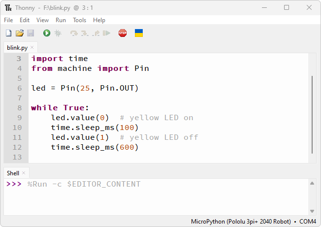 Pololu - 5.3. Using the Thonny editor
