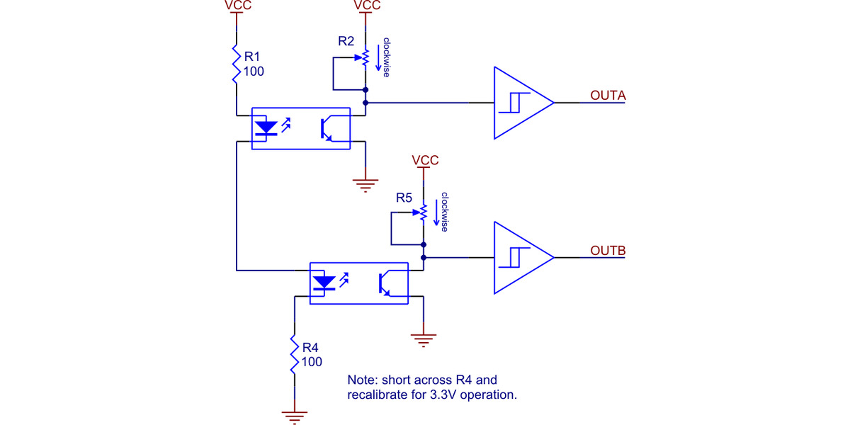Pololu - Schematic diagram of the encoder for the Pololu wheel 42×19mm.
