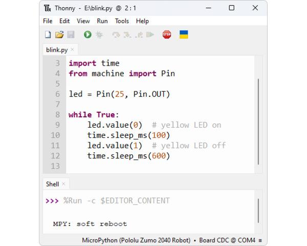 Pololu - 5.3. Using the Thonny editor