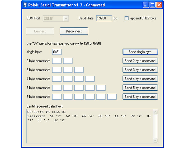 Pololu Serial Transmitter utility for Windows