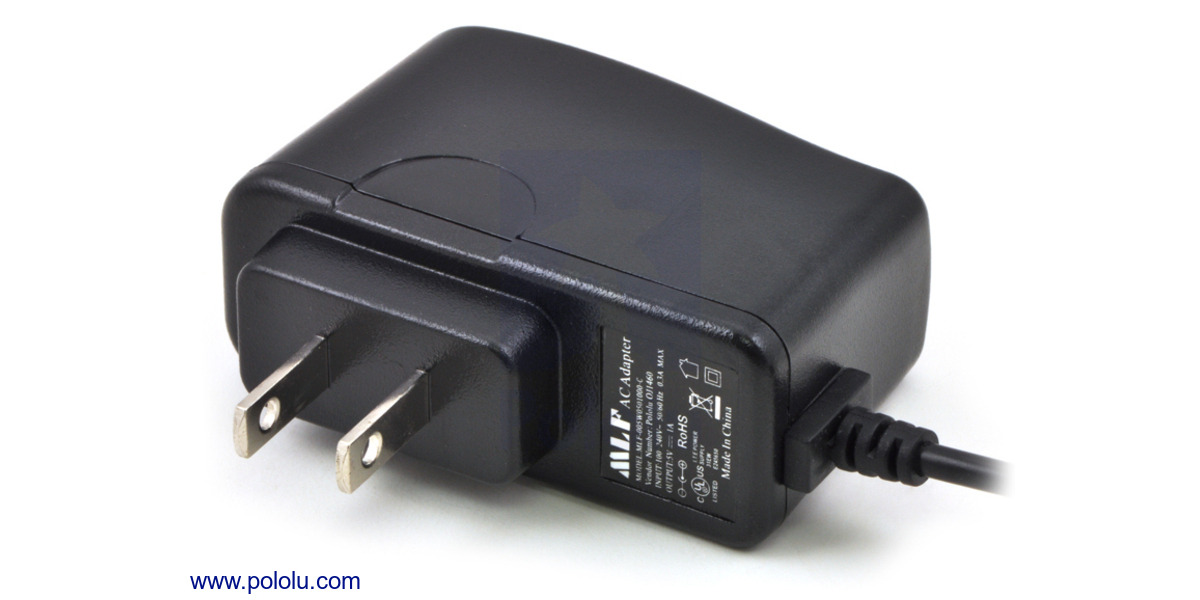 Pololu - Wall Power Adapter: 5VDC, 1A, 5.5×2.1mm Barrel Jack, Center ...