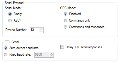 Pololu - 6.1. Serial Settings