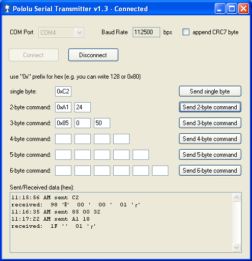 Pololu - 6.2. Binary Commands