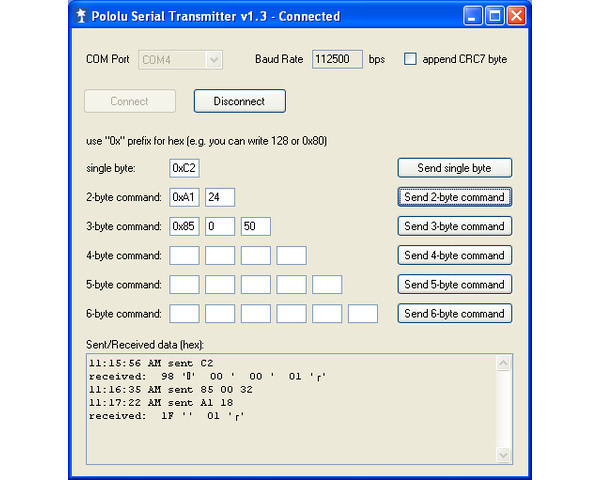Pololu - 6.2. Binary Commands