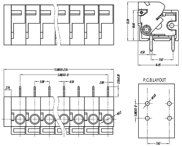 Pololu - Screwless Terminal Block: 5-Pin, 0.1″ Pitch, Side Entry (2-Pack)