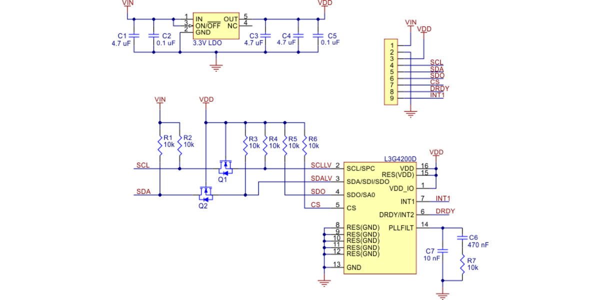 Pololu - Schematic of the L3G4200D 3-axis gyro carrier with voltage ...