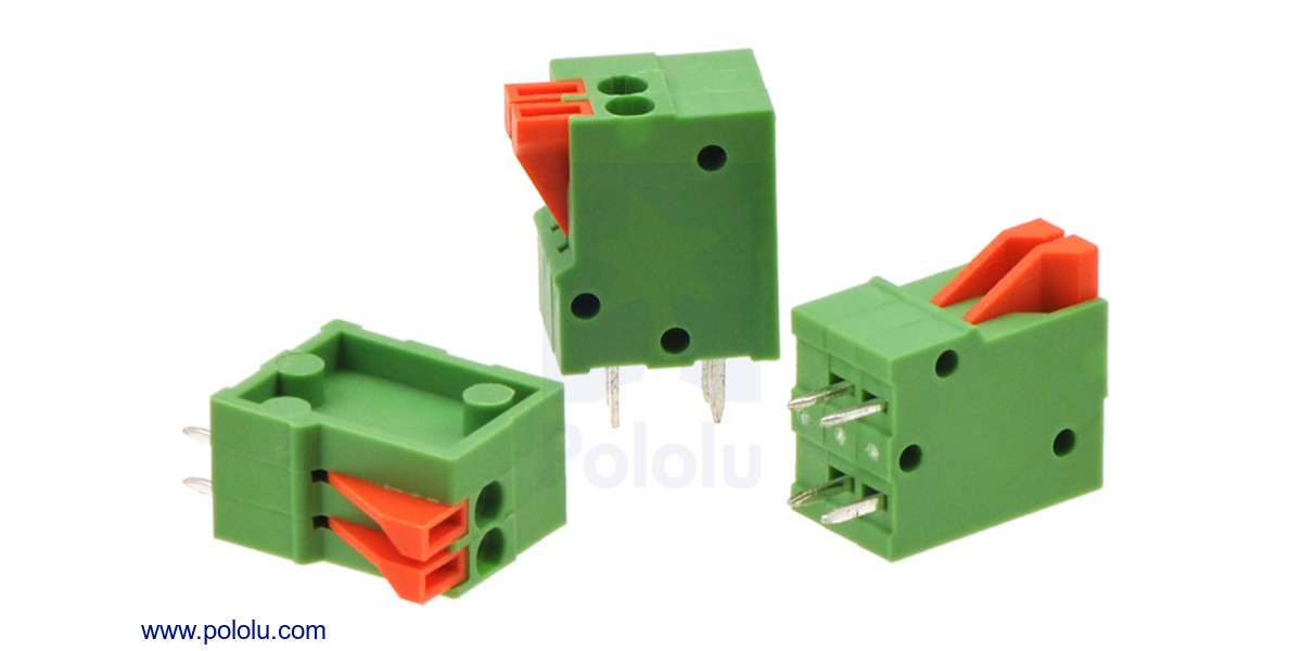 Pololu - Screwless Terminal Block: 2-Pin, 0.1″ Pitch, Top Entry (3-Pack)