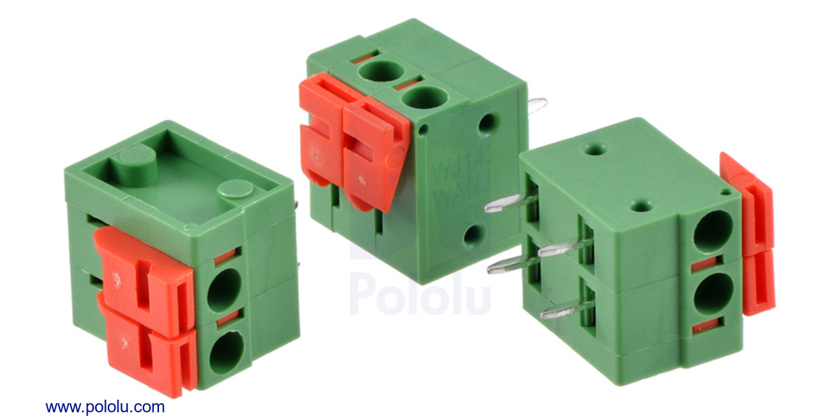 Pololu - Screwless Terminal Block: 2-Pin, 0.2″ Pitch, Side Entry (3-Pack)