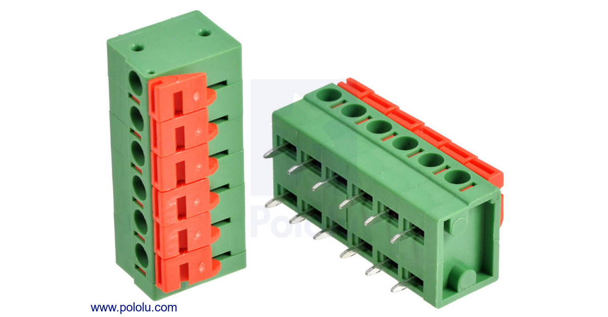 Pololu - Screwless Terminal Block: 6-Pin, 0.2″ Pitch, Side Entry (2-Pack)