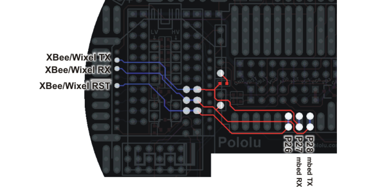 Pololu - m3pi serial and reset connections between the XBee or Wixel and the mbed.