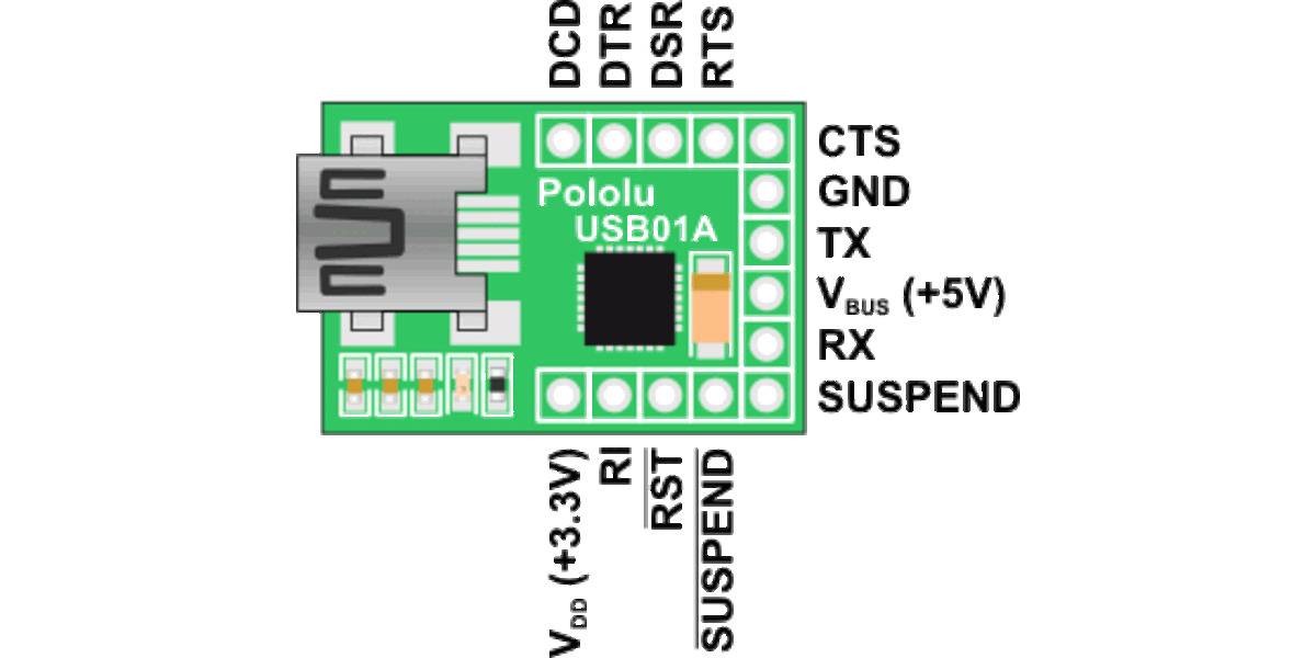Pololu - USB-to-serial adapter usb01a pinout.