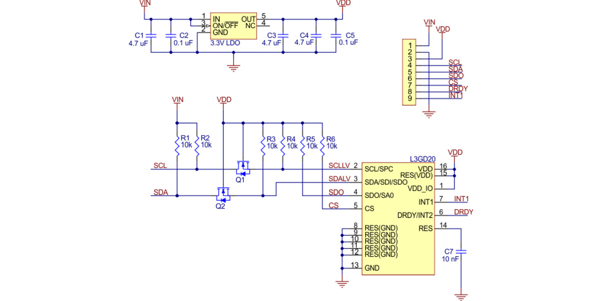 Pololu - Schematic of the L3GD20 3-axis gyro carrier with voltage ...