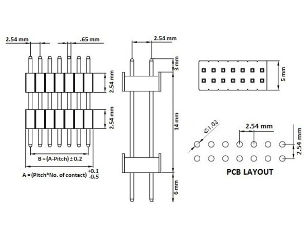 0.100" (2.54 mm) Extended Male Header: 2x7-Pin, 22.85 mm | Buy in ...