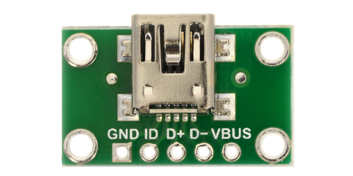Pololu - USB Mini-B connector breakout board, top view.