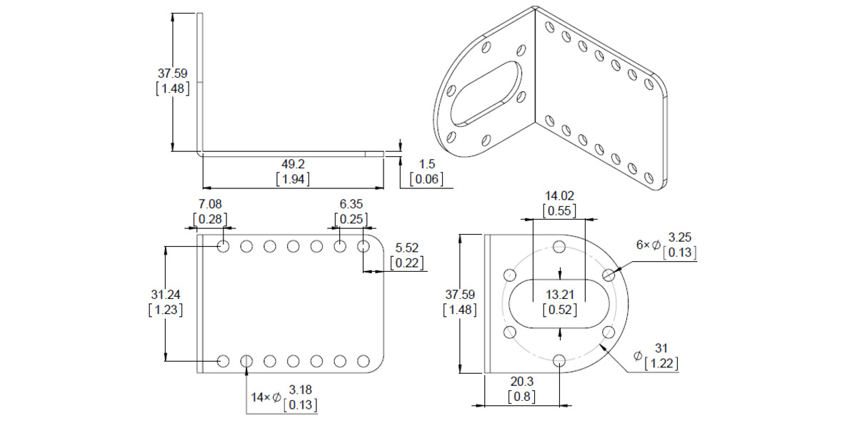 Pololu - Mechanical drawing for the Pololu stamped aluminum L-bracket ...