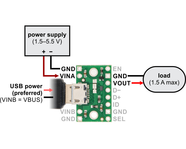 Pololu - FPF1320 Power Multiplexer Carrier with USB Micro-B Connector