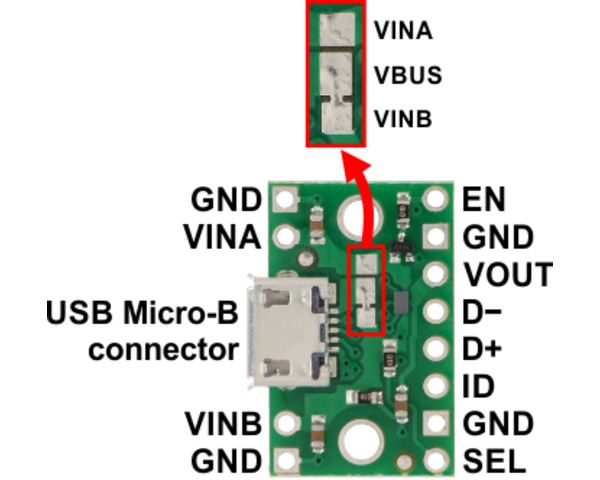 Pololu - FPF1320 Power Multiplexer Carrier with USB Micro-B Connector