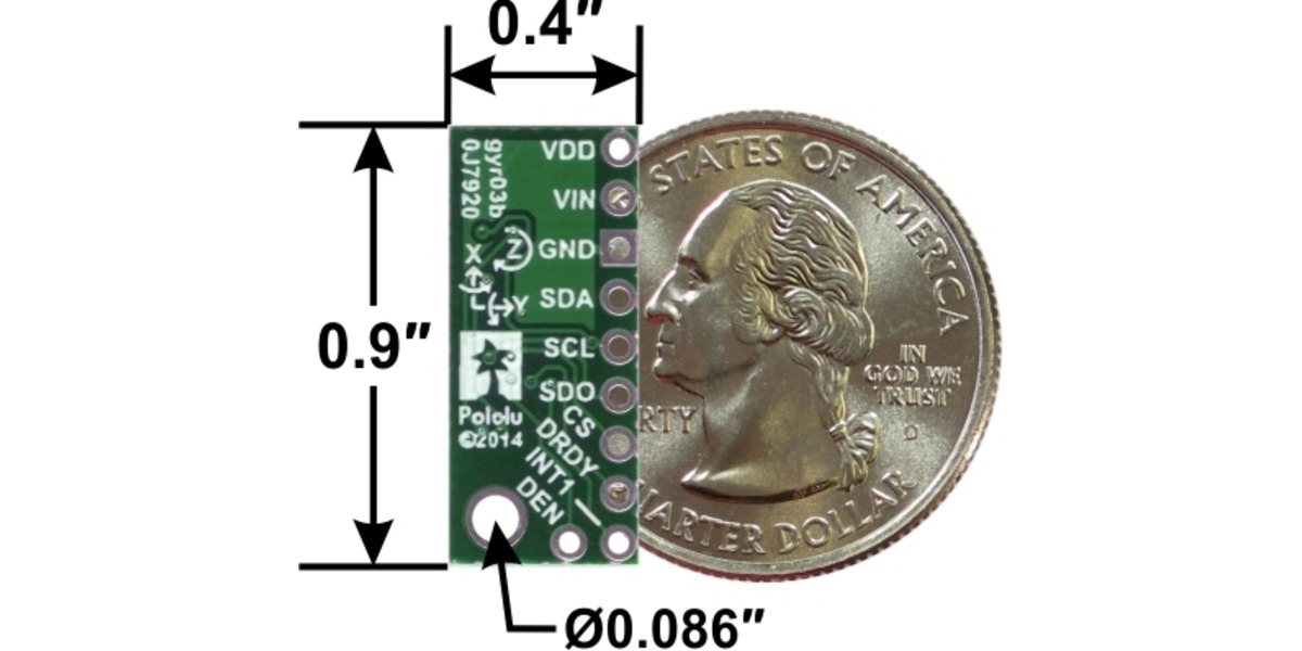 Pololu - L3GD20H 3-axis gyro carrier with voltage regulator, bottom ...