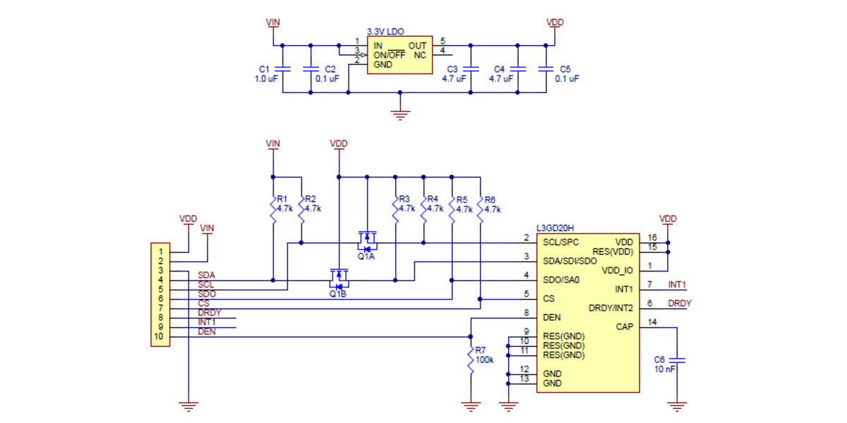 Pololu - Schematic of the L3GD20H 3-axis gyro carrier with voltage ...