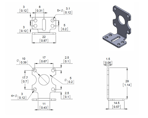 Pololu Extended Stamped Aluminum L-Bracket Pair for Plastic Gearmotors
