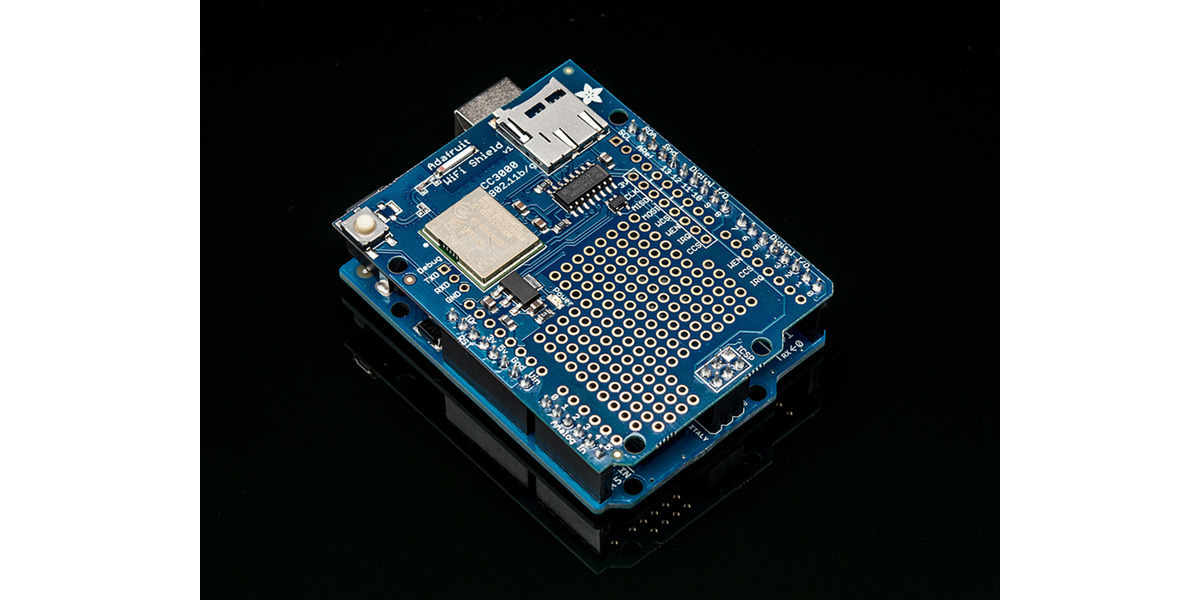 Pololu - Adafruit CC3000 Wi-Fi Shield, assembled and connected to an Arduino UNO R3.