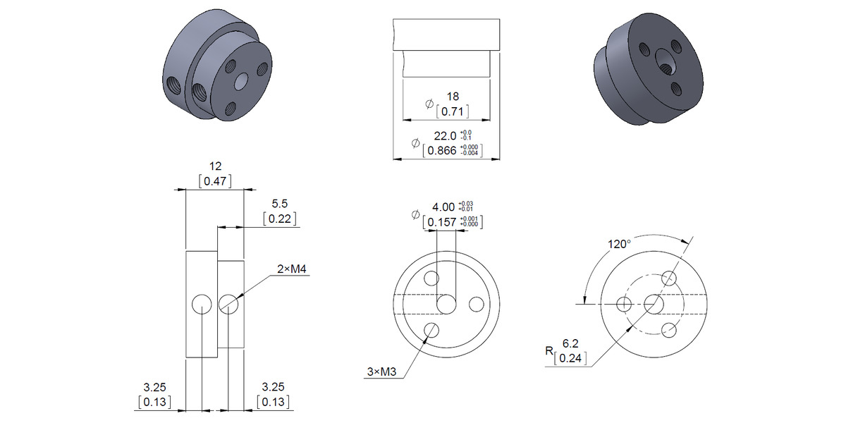 Pololu - Dimension diagram of the Pololu aluminum scooter wheel adapter ...