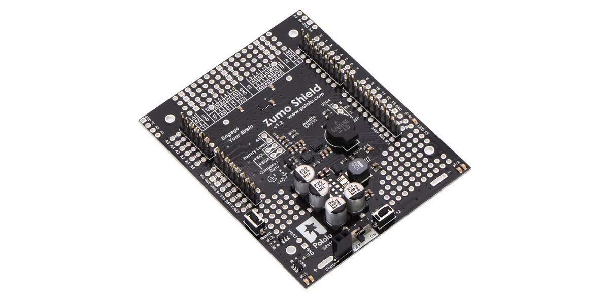 Pololu - Zumo Shield for Arduino, v1.2, with included through-hole components installed.