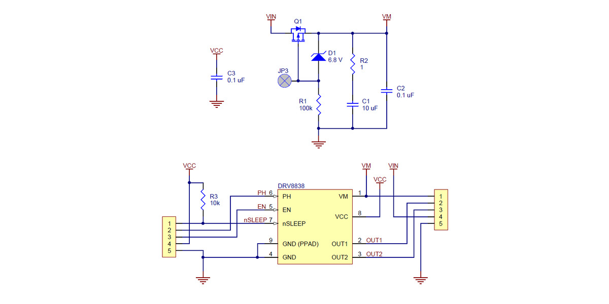 Pololu - DRV8838 Single Brushed DC Motor Driver Carrier schematic diagram.