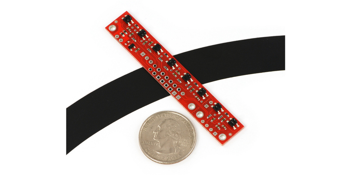 Pololu - QTR-8A reflectance sensor array on a 3/4" line with a quarter ...