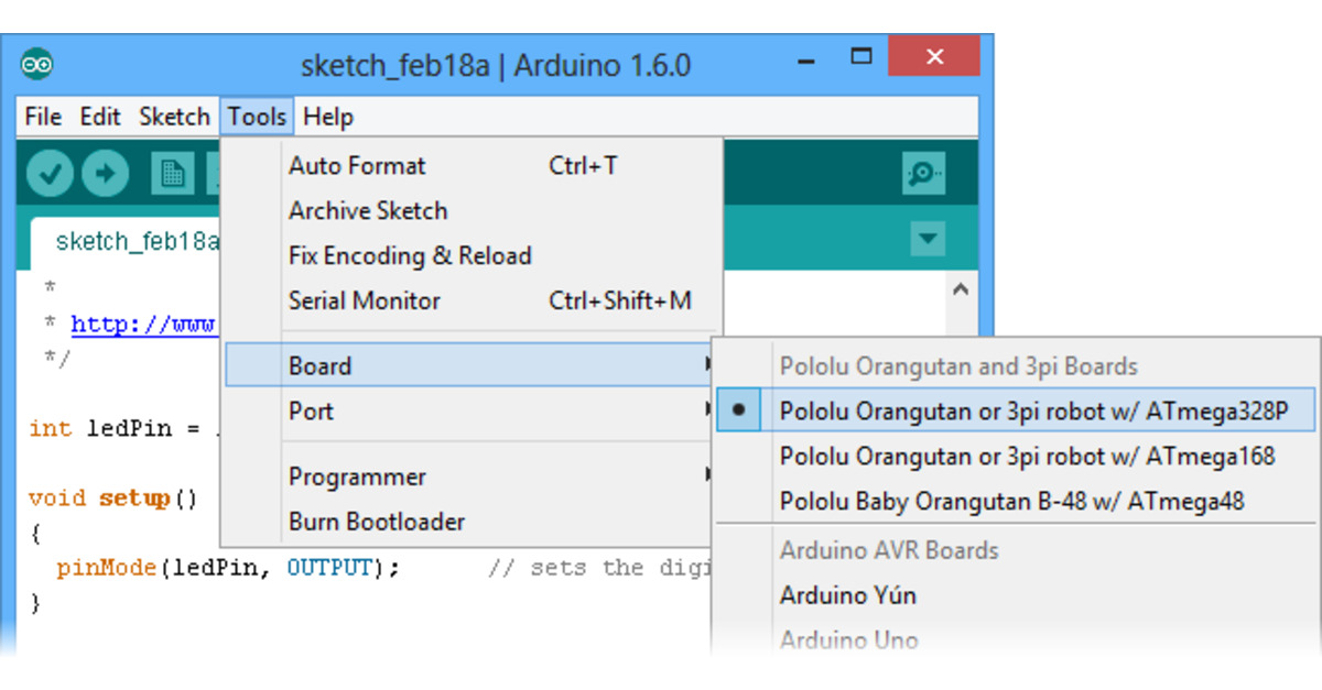 Pololu - Update: Orangutans and 3pi robot can be programmed with Arduino 1.6.0