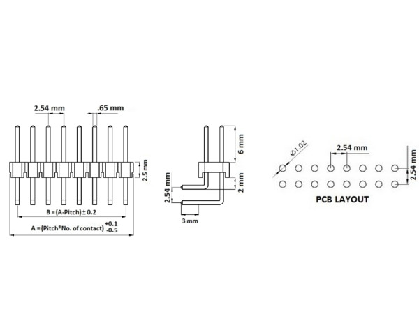 Pololu - 0.100" (2.54 mm) Breakaway Male Header: 1×40-Pin, Straight, Black