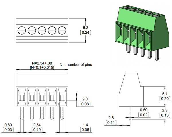 Pololu - Screw Terminal Block: 7-Pin, 0.1″ Pitch, Side Entry