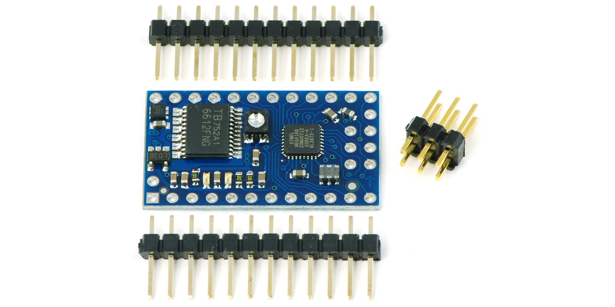 Pololu - Baby Orangutan B with included 0.1" header pins.