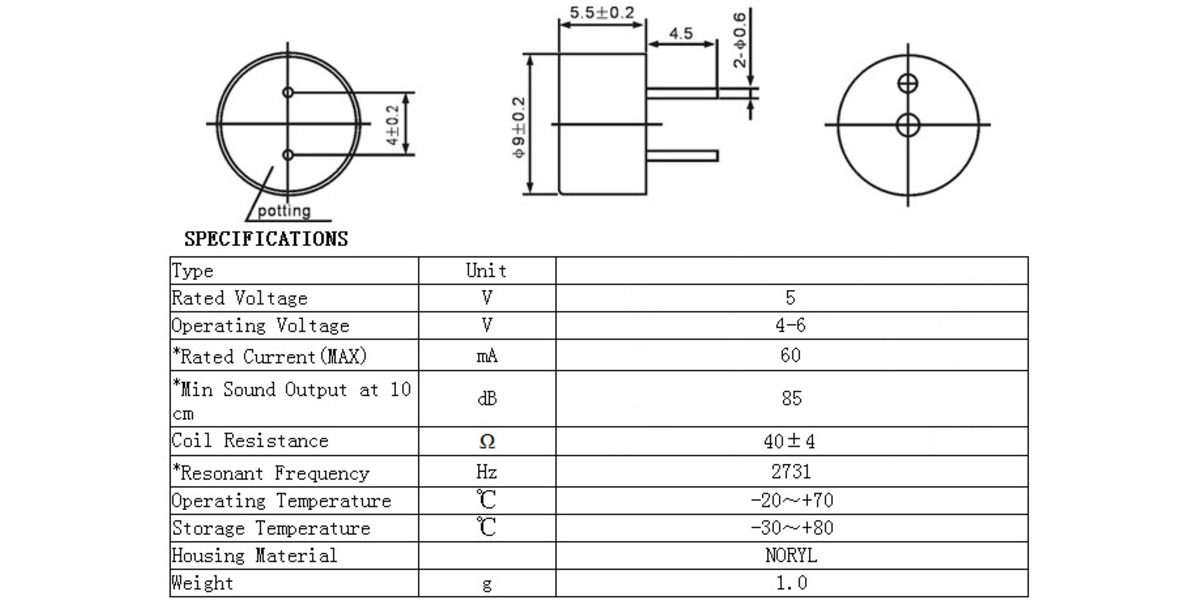 Pololu - Dimensions (in mm) and specifications for the 9mm ...