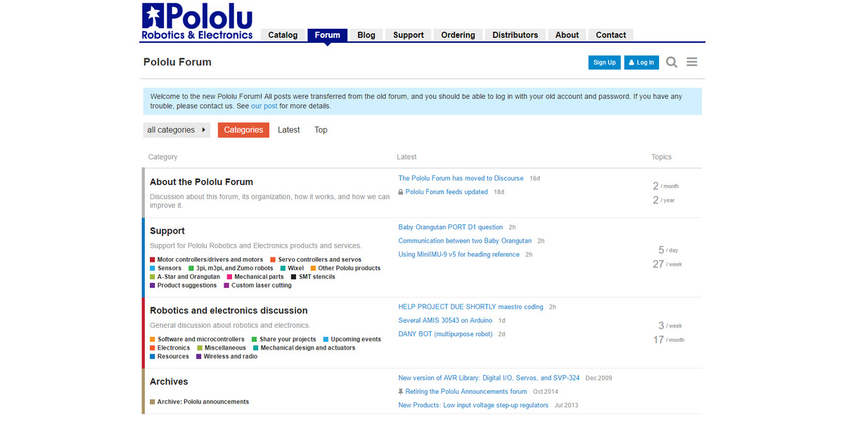 Pololu - The Pololu Forum now uses Discourse