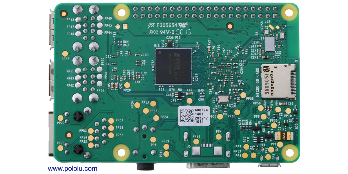 Pololu - Raspberry Pi 3 Model B, bottom view.