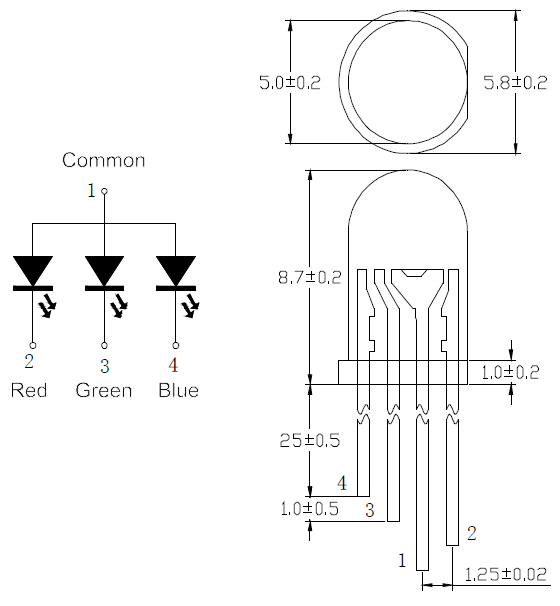 T1 3 4 5mm RGB LED With Diffused Lens 5 pack T1 3 4 5mm RGB LED With Diffused Lens 5 pack
