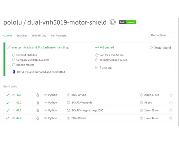 Pololu Continuous Testing For Arduino Libraries Using Platformio And Travis Ci