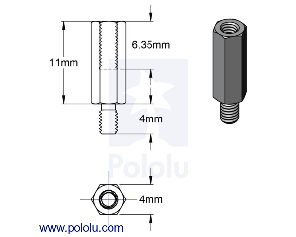 Pololu - Aluminum Standoff for Raspberry Pi: 11mm Length, 4mm M2.5 ...