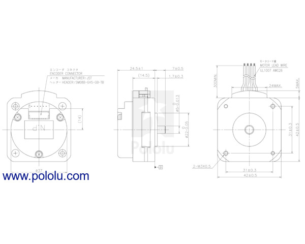 Sanyo Pancake Stepper Motor with Encoder: Bipolar, 200 Steps/Rev, 42×24.5mm, 3.5V, 1 A/Phase ...