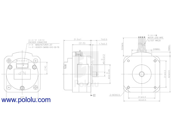 Sanyo Pancake Stepper Motor with Encoder: Bipolar, 200 Steps/Rev, 42×31 ...