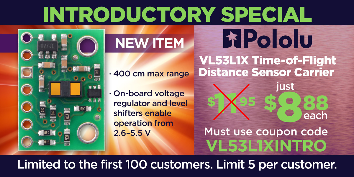 Pololu - New product: VL53L1X Time-of-Flight Distance Sensor Carrier