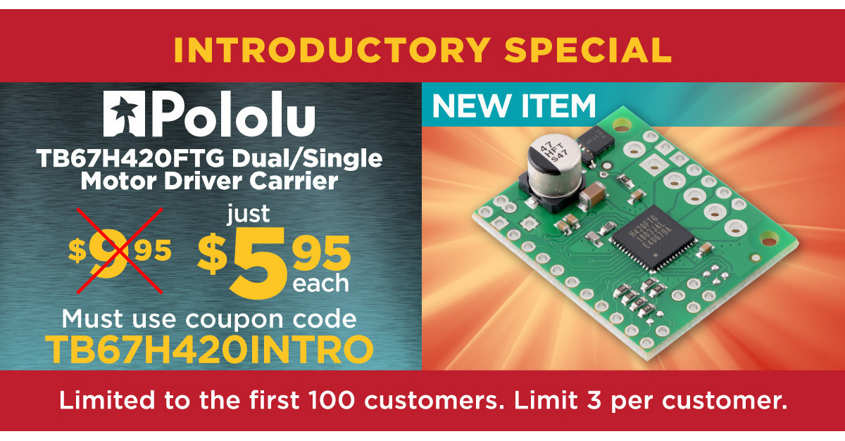 Pololu - New product: TB67H420FTG Dual/Single Motor Driver Carrier