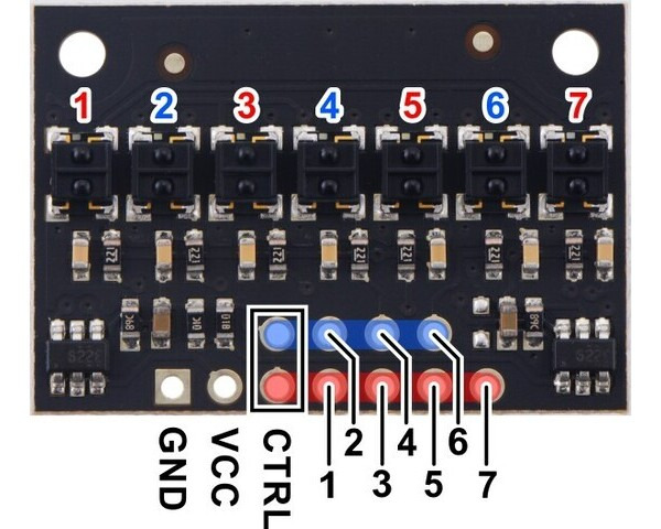 Pololu - QTRX-HD-07RC Reflectance Sensor Array: 7-Channel, 4mm Pitch ...