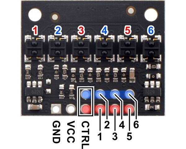 Pololu - QTRX-HD-06A Reflectance Sensor Array: 6-Channel, 4mm Pitch ...