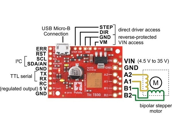 Tic T500 USB Multi-Interface Stepper Motor Controller (Connectors ...
