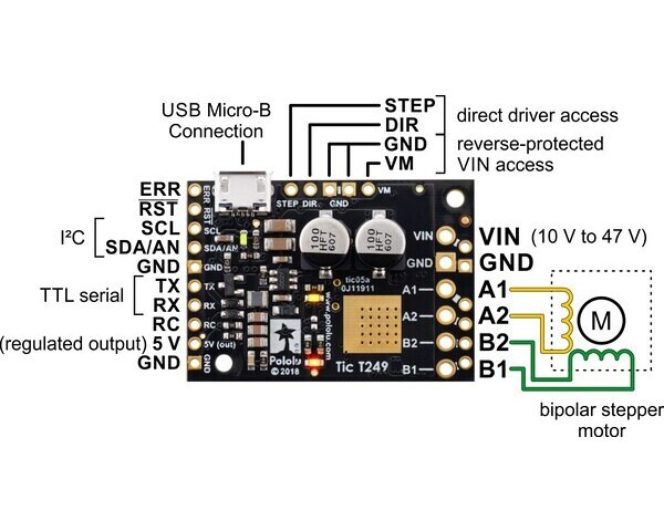 Tic T249 USB Multi-Interface Stepper Motor Controller (Connectors Soldered) – Amicus Engineering