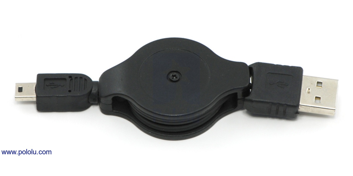 Pololu - A to mini-B retractable 3-ft. USB cable fully retracted.
